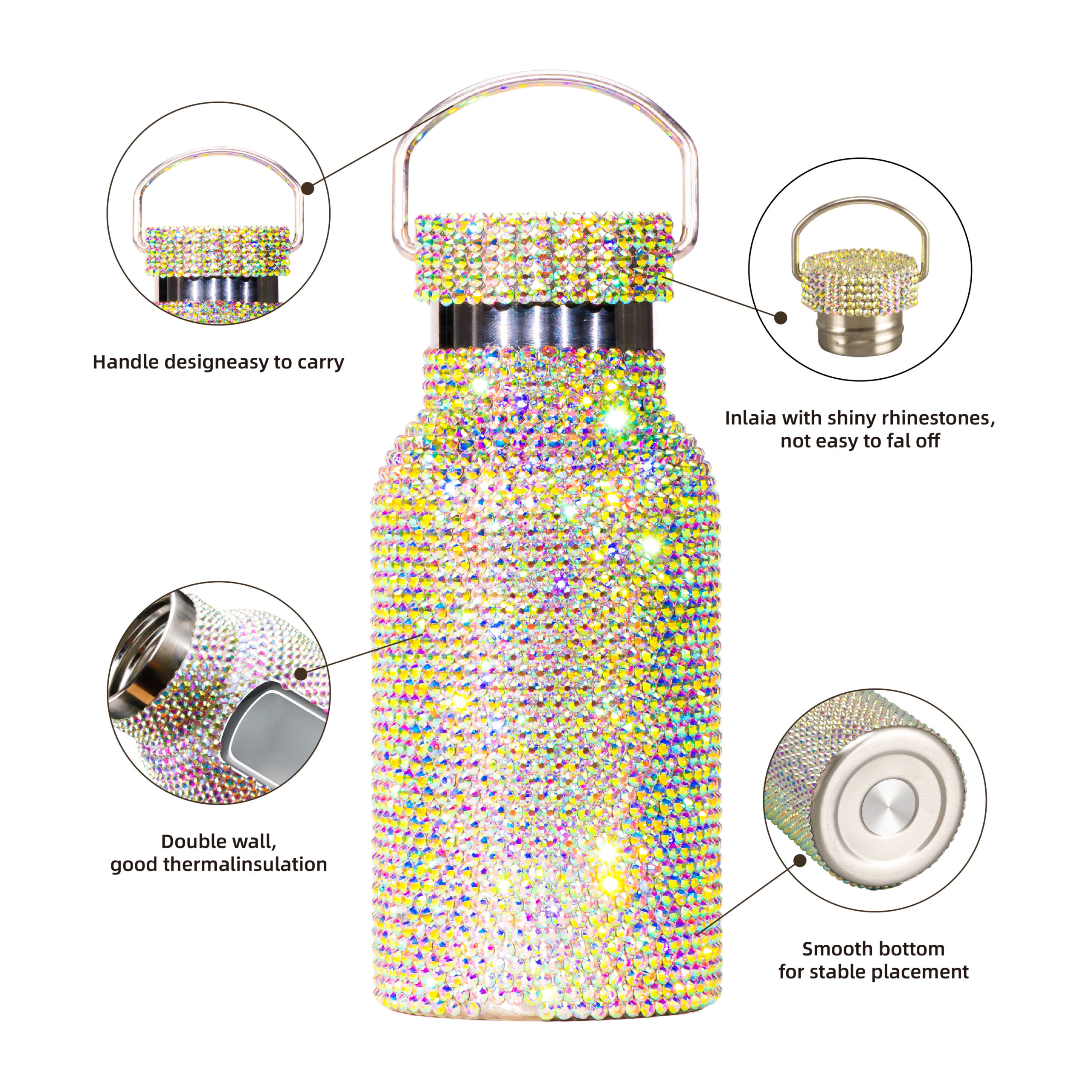 Bling luxury water bottle 304 Stainless Steel Thermal Bottle